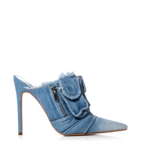 Azalea Wang | Shoes | Azalea Wang Distressed Denim Cargo Pockets Mule ...